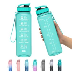 noifys 32oz motivational fitness sports water bottle with time marker, bpa free drinking bottle with removable strainer, fast flow leak proof non-toxic for adults to gym and sports