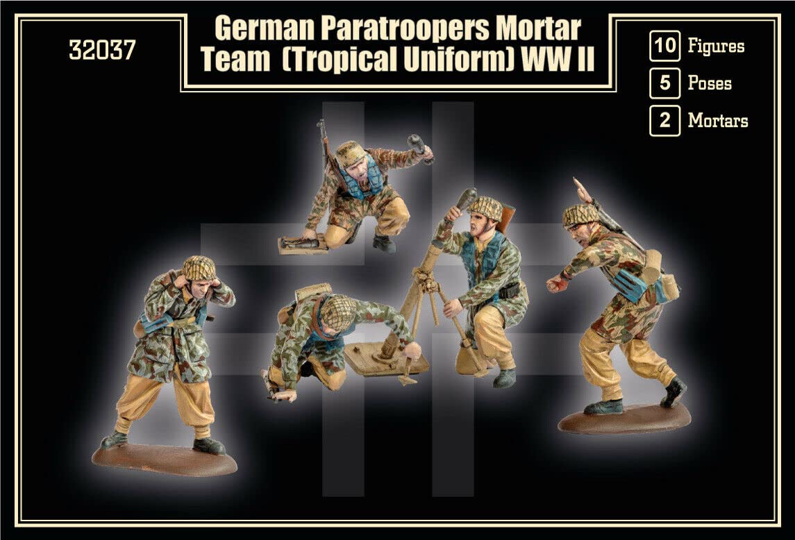 Mars Figures 32037-1/32 German Paratrooper Mortar Team (Tropical Uniform) WWII