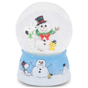 roman snoopy and woodstock with snowman musical snowdome 5.5 inch multicolor