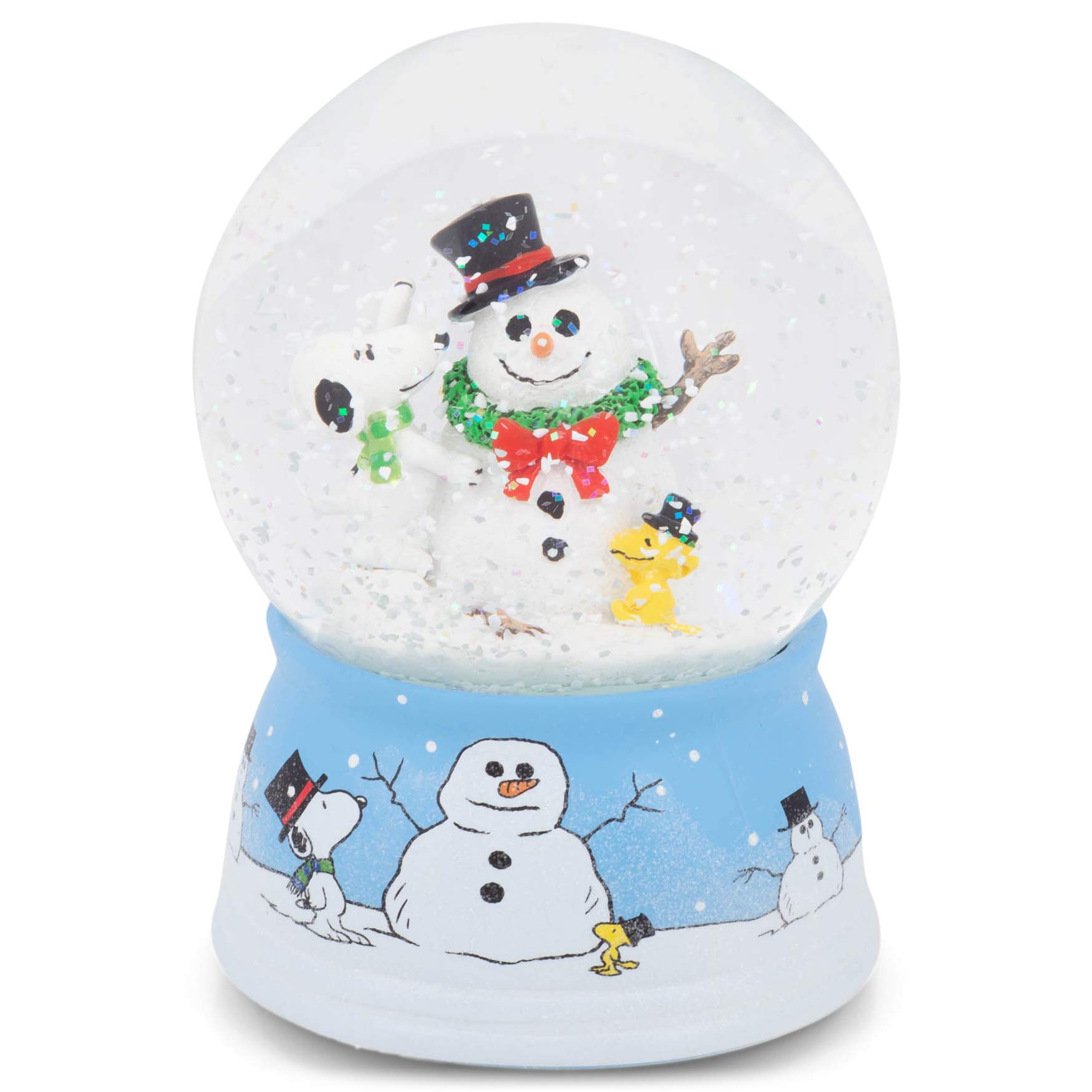 Roman Snoopy and Woodstock with Snowman Musical Snowdome 5.5 Inch Multicolor