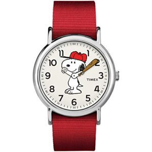 timex unisex tw2r41400 weekender 38mm peanuts snoopy nylon slip-thru strap watch