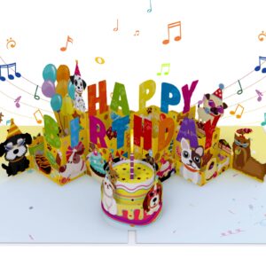 ecloverlife birthday cards for boys, pop up blowable musical birthday card with lights for 3/4/5/6/7/8 year old boys (dogs)