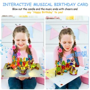 Ecloverlife Birthday Cards for Boys, Pop Up Blowable Musical Birthday Card with Lights for 3/4/5/6/7/8 Year Old Boys (Dogs)