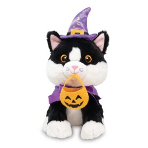 cuddle barn - trick-or-treat tammy | animated halloween tuxedo cat stuffed animal plush toy, dressed as wizard twirls to i want candy, 9 inches