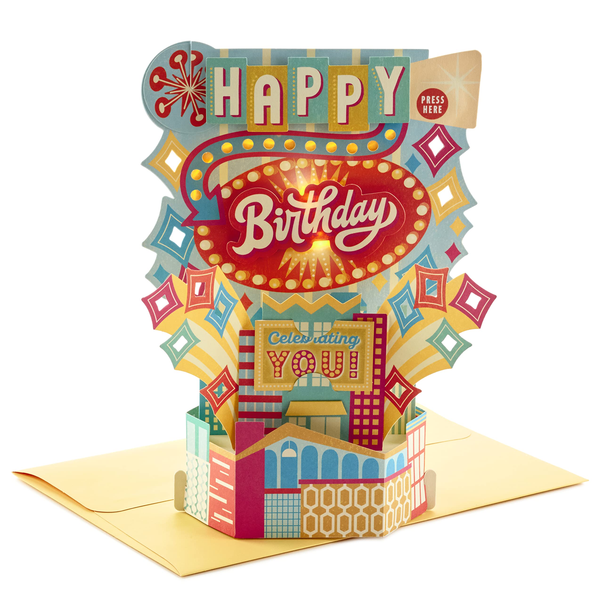 Hallmark Paper Wonder Musical Pop Up Birthday Card with Lights (Marquee, Plays Celebration)