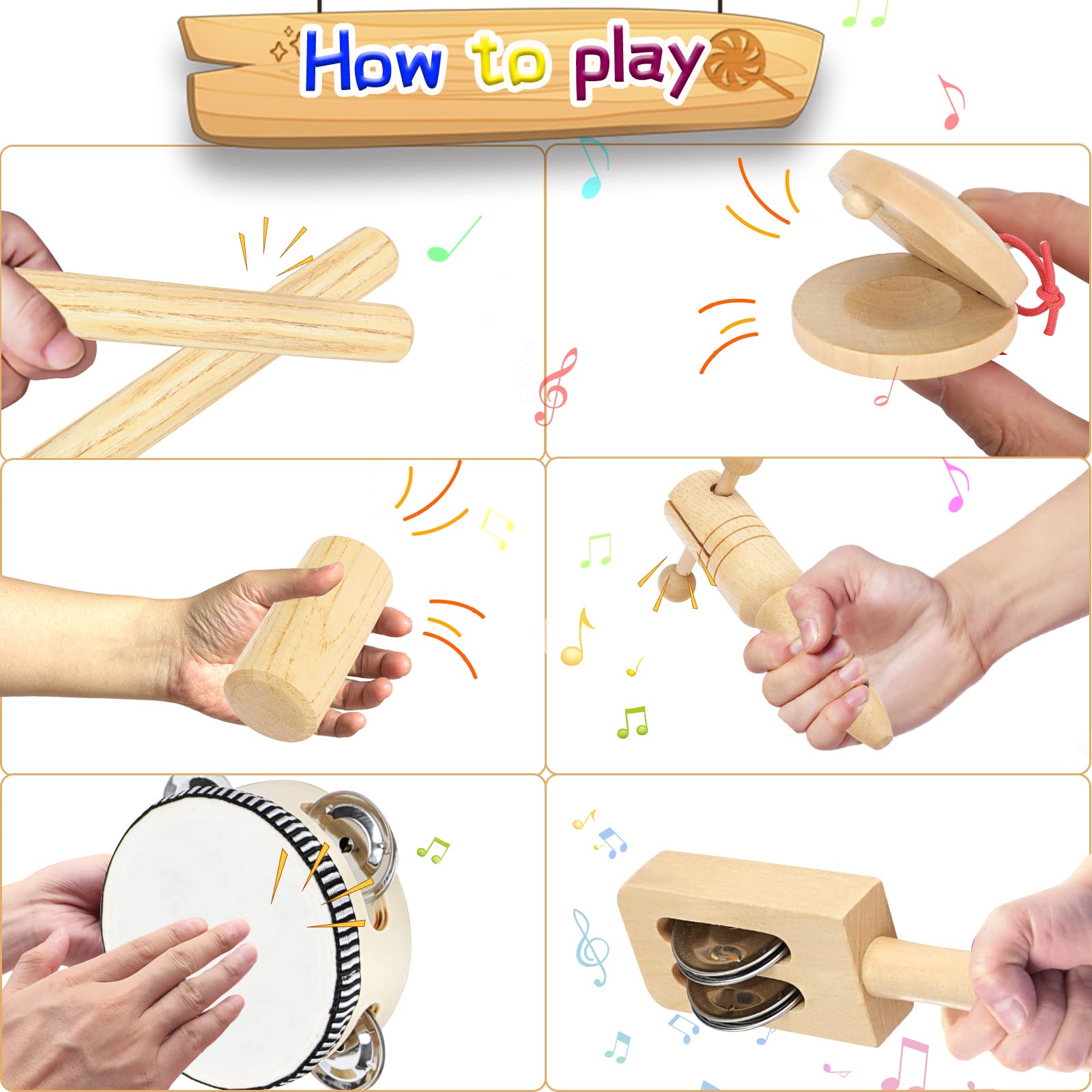 Ehome Toddlers Musical Instruments, Wooden Percussion Kids Baby Musical Instruments, Montessori Musical Toys Set for Kids Childrens Preschool Educational Early Learning with Storage Bag