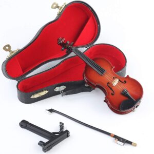 versainsect miniature violin with stand,bow and case mini musical instrument miniature dollhouse model home decoration (3.15"x1.18"x0.59")