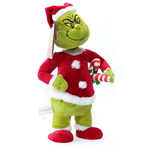 grinch GRINCH Santa Dr. Seuss Christmas Animated Happy Shuffle-Grinch with Candy Cane 12''