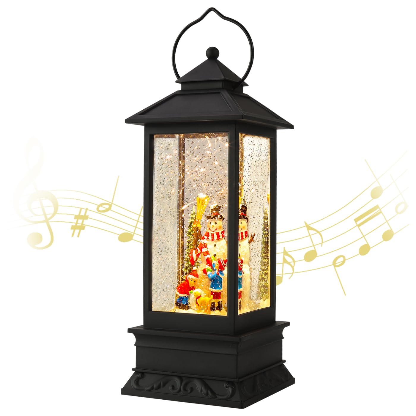 Snow Globes Christmas Lantern, Christmas Decorations Musical Snow Globe Lantern, LED Lighted USB or Battery Operated Spinning Water Glitters Lighted Singing Lantern Christmas Home Decor and Xmas Gift