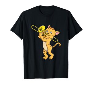 cat playing trombone marching band trombone t-shirt