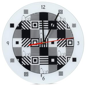 Mark Feldstein & Associates Peanuts Snoopy Geometric Black and White 12 inch Glass Round Wall Clock