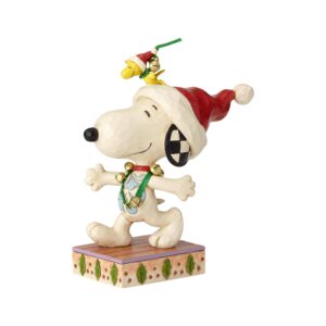 enesco peanuts by jim shore snoopy with jingle bells figurine, 6.25", multicolor