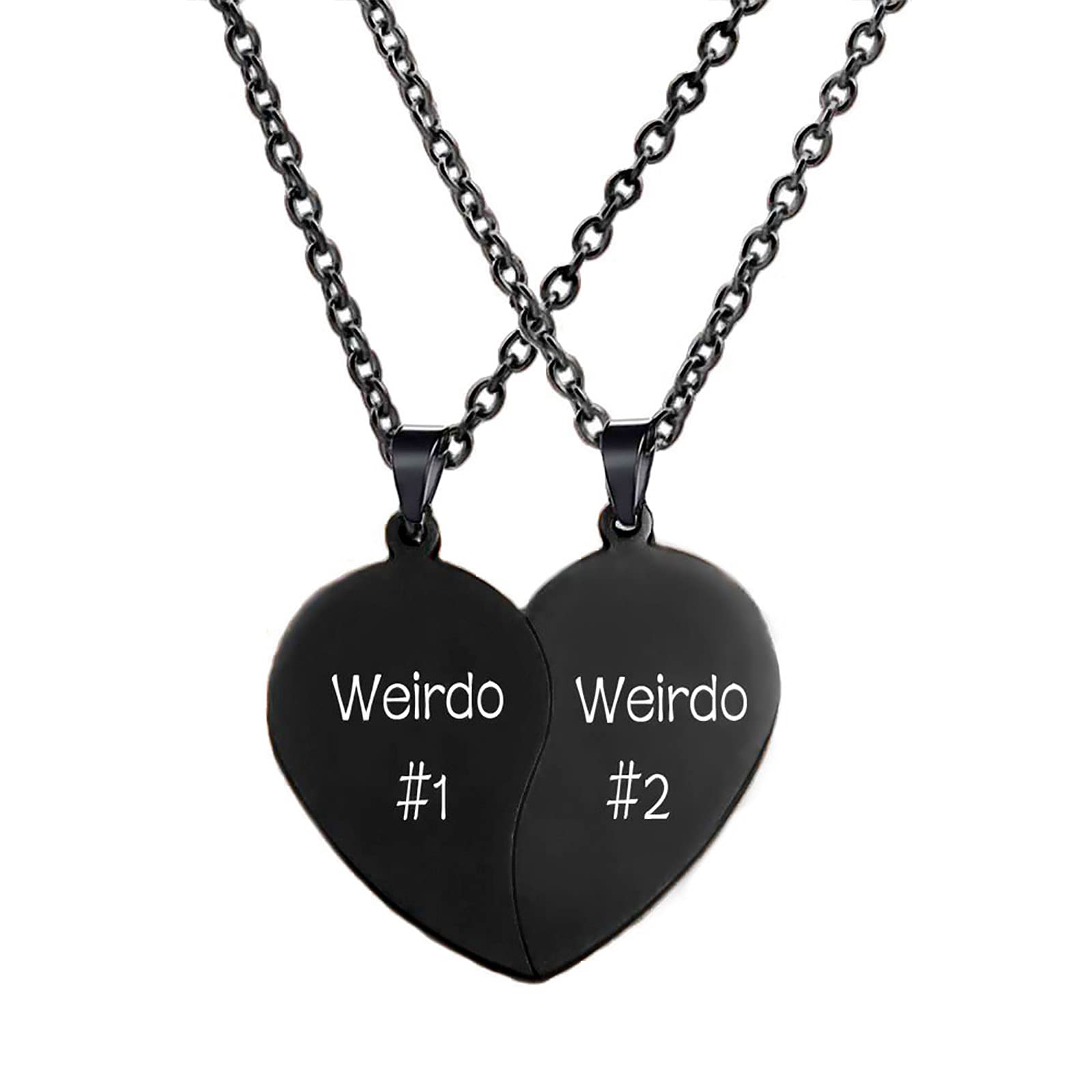 MJartoria BFF Necklace for 2-Valentines Heart Matching Necklace Best Friends Pendant Friendship Necklace Set of 2 Birthday Gifts (Black, Weirdo 1 Weirdo 2)