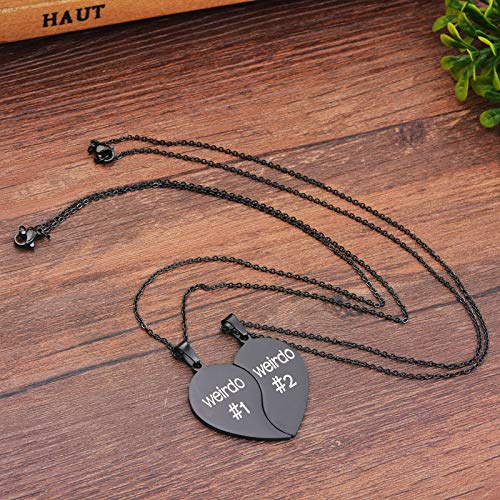 MJartoria BFF Necklace for 2-Valentines Heart Matching Necklace Best Friends Pendant Friendship Necklace Set of 2 Birthday Gifts (Black, Weirdo 1 Weirdo 2)