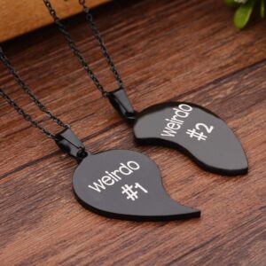 MJartoria BFF Necklace for 2-Valentines Heart Matching Necklace Best Friends Pendant Friendship Necklace Set of 2 Birthday Gifts (Black, Weirdo 1 Weirdo 2)