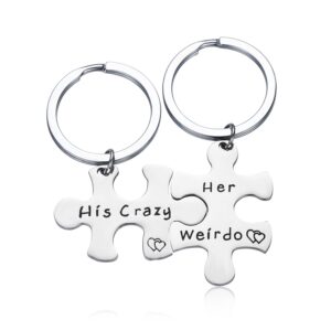 cj&m stainless steel his crazy her weirdo couples keychains set,personalized couples jewelry,gift for boyfriend girlfriend