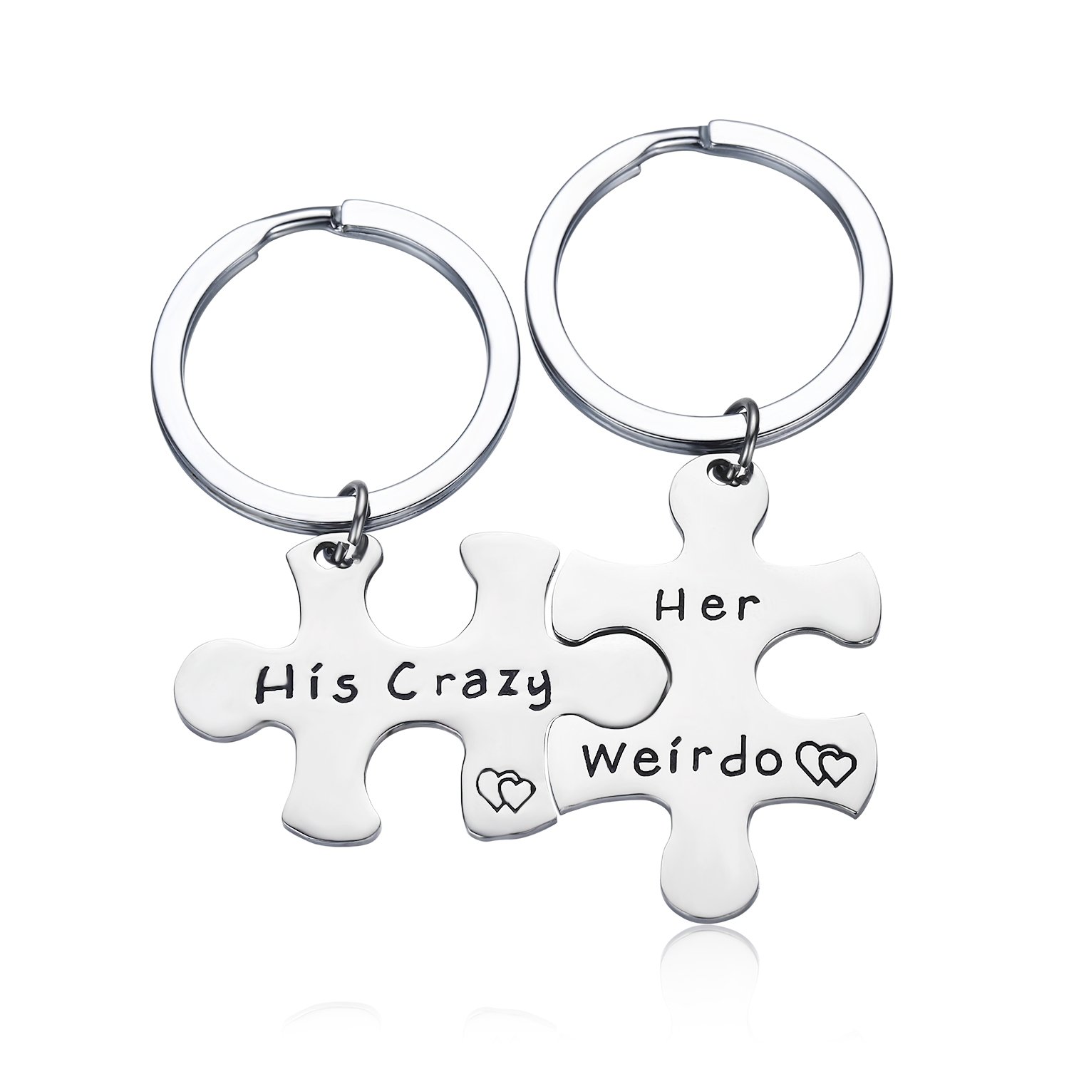 CJ&M Stainless Steel His Crazy Her Weirdo Couples Keychains Set,Personalized Couples Jewelry,Gift for Boyfriend Girlfriend