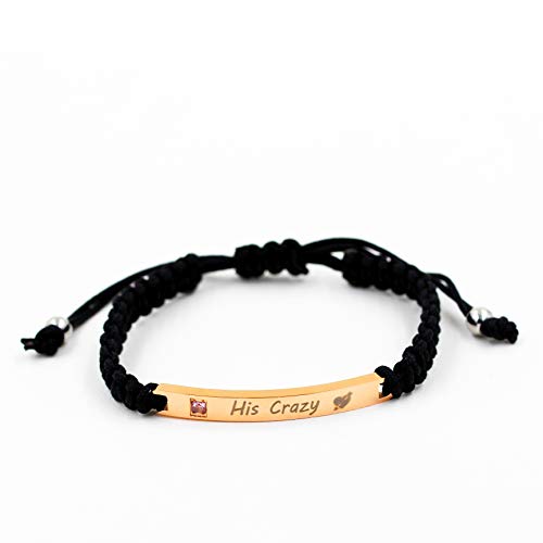 Uloveido Stainless His Crazy and Her Weirdo Bracelet Set, Matching Relationship ID Couple Bracelets for Him Her (Crazy Weirdo)