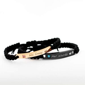 Uloveido Stainless His Crazy and Her Weirdo Bracelet Set, Matching Relationship ID Couple Bracelets for Him Her (Crazy Weirdo)