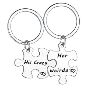 yeeqin 2pcs his crazy her weirdo couples keychains set, gifts for couples sweethearts personalized couples jewelry, gift for boyfriend girlfriend lovers