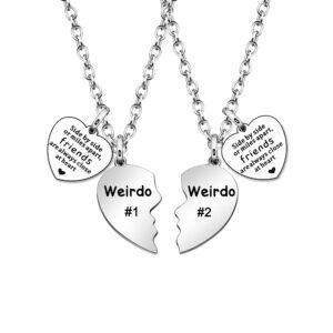 friendship gifts, 2pcs weirdo 1 & weirdo 2 heart necklaces best friends necklace gift bff gifts siister gifts for 2 couples lovers gifts birthday gifts christmas gifts (silver, friends)