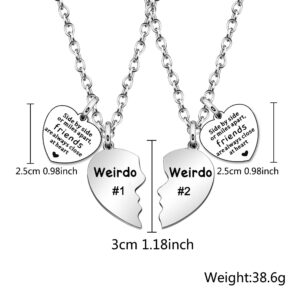 Friendship Gifts, 2Pcs Weirdo 1 & Weirdo 2 Heart Necklaces Best Friends Necklace Gift BFF Gifts Siister Gifts for 2 Couples Lovers Gifts Birthday Gifts Christmas Gifts (silver, friends)