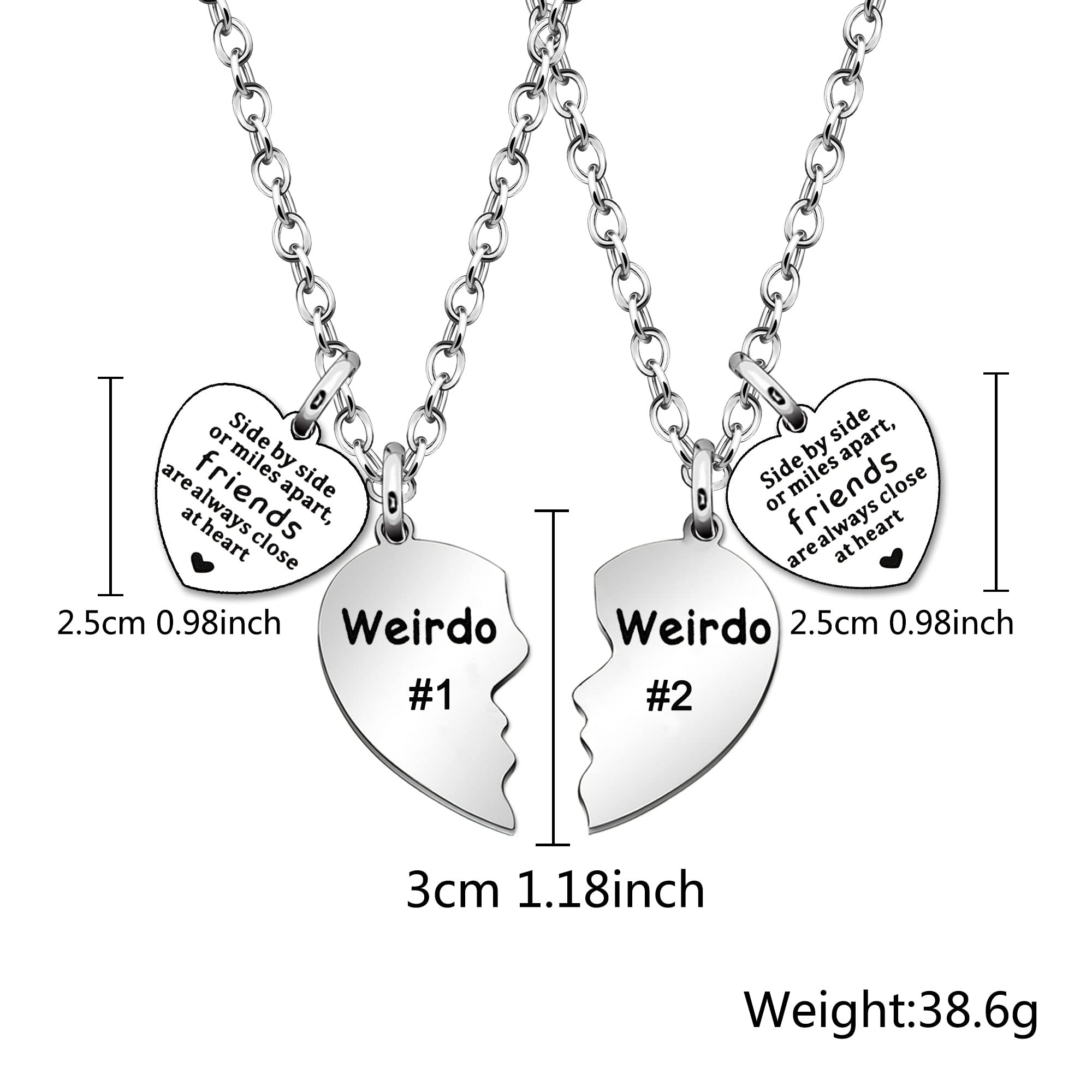 Friendship Gifts, 2Pcs Weirdo 1 & Weirdo 2 Heart Necklaces Best Friends Necklace Gift BFF Gifts Siister Gifts for 2 Couples Lovers Gifts Birthday Gifts Christmas Gifts (silver, friends)