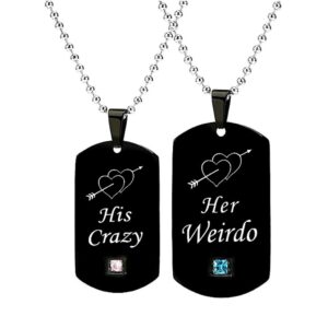 couples necklace with titanium stainless steel pendant,his & hers matching necklace set lovers gift(her weirdo & his crazy)