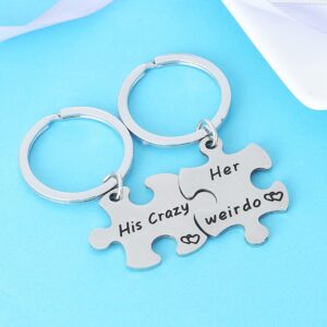 His and Hers Keychains Gift for Husband From Wife Gifts Girlfriend Boyfriend Gifts Couple Keyring for Men Women Her weirdo His crazy Matching Couples Keychains Jewelry Set (Style B)