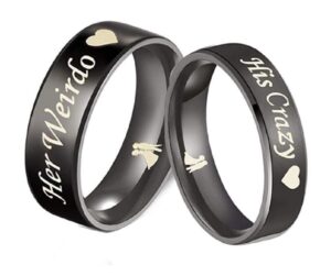 his or hers (sold separate price for one ring only) 6mm/4mm stainless steel his crazy and her weirdo couple wedding bands ring -cr161 (men's ring (her weirdo), 12)