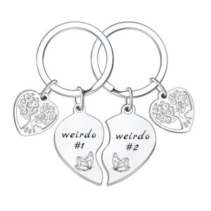 nfyxcaz 2pcs best friends keyring friendship gifts sister keyring weido#1 weido#2 keychain birthday graduation friends key ring (weirdo#1 weirdo#2)