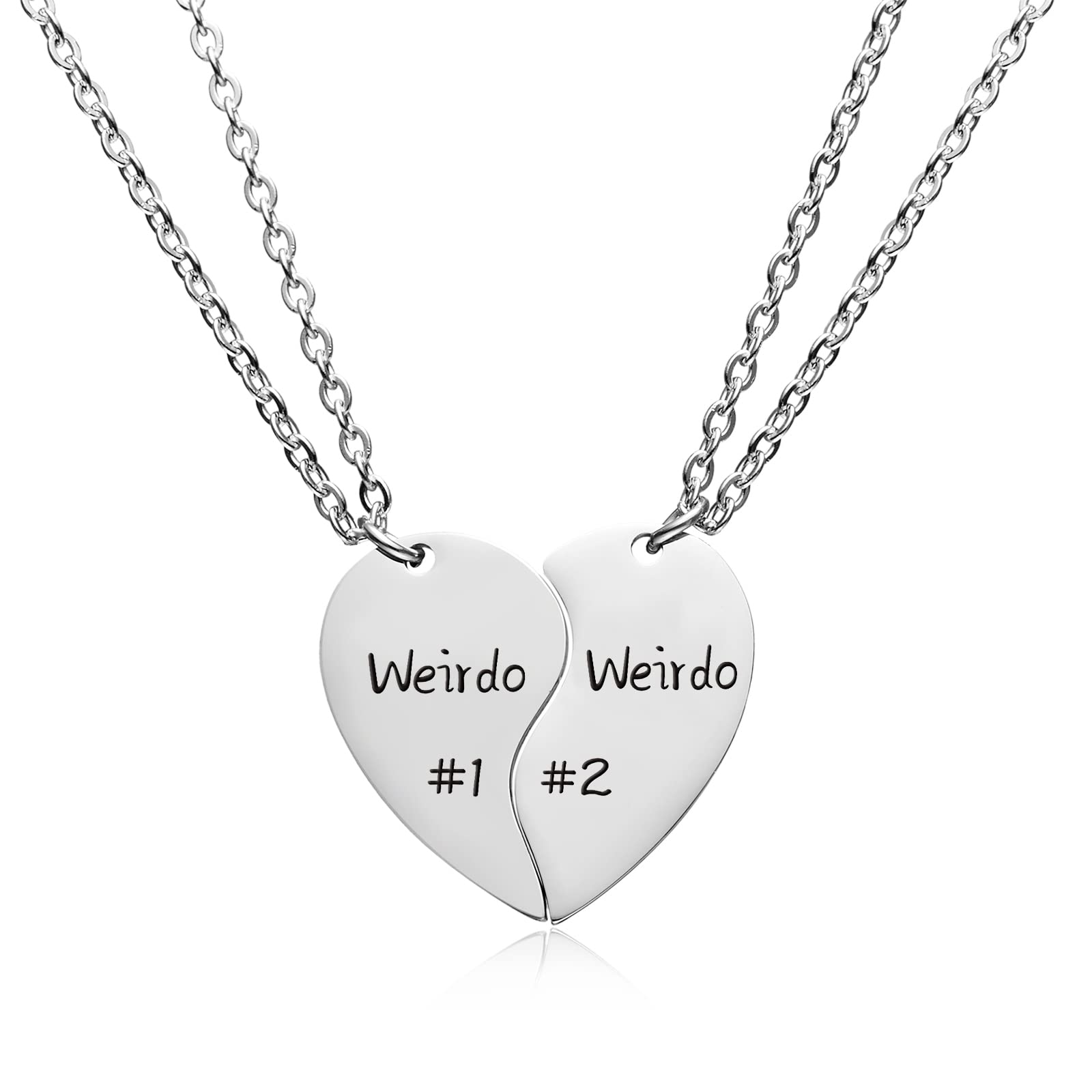 Easyski Girls Friendship Necklace 2 Weirdo 1# Weirdo 2# Split Heart Matching Chains BFF Necklaces 2 Jewelry Gifts for 2 Girl Sisters Best Friend.