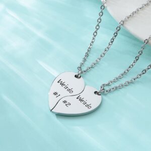 Easyski Girls Friendship Necklace 2 Weirdo 1# Weirdo 2# Split Heart Matching Chains BFF Necklaces 2 Jewelry Gifts for 2 Girl Sisters Best Friend.