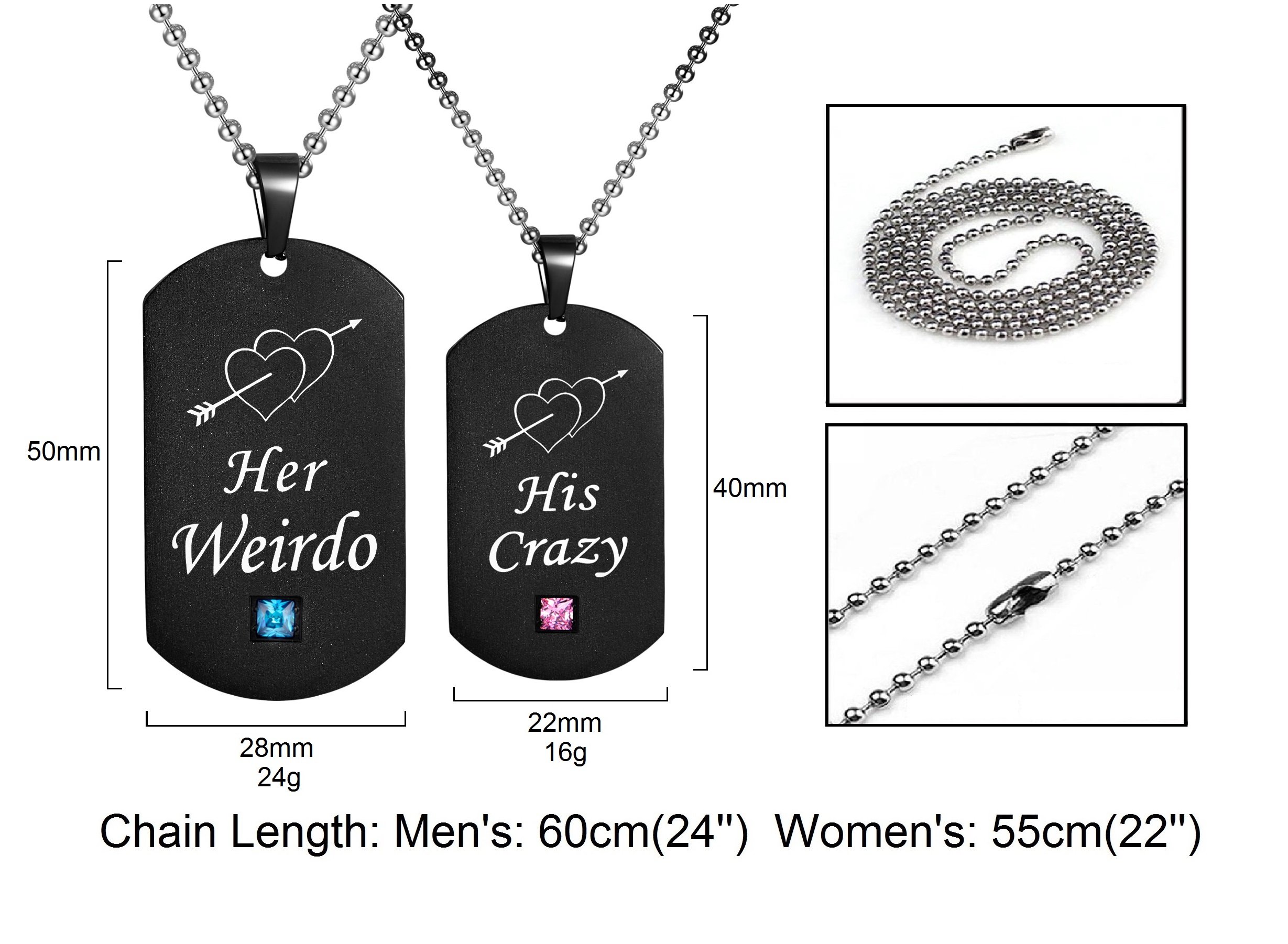 SunnyHouse Jewelry His & Hers Matching Set Titanium Stainless Steel His Crazy Her Weirdo Couple Pendant Necklace in a Gift Box (A PAIR)