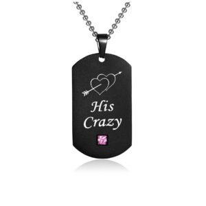 SunnyHouse Jewelry His & Hers Matching Set Titanium Stainless Steel His Crazy Her Weirdo Couple Pendant Necklace in a Gift Box (A PAIR)