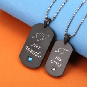 SunnyHouse Jewelry His & Hers Matching Set Titanium Stainless Steel His Crazy Her Weirdo Couple Pendant Necklace in a Gift Box (A PAIR)