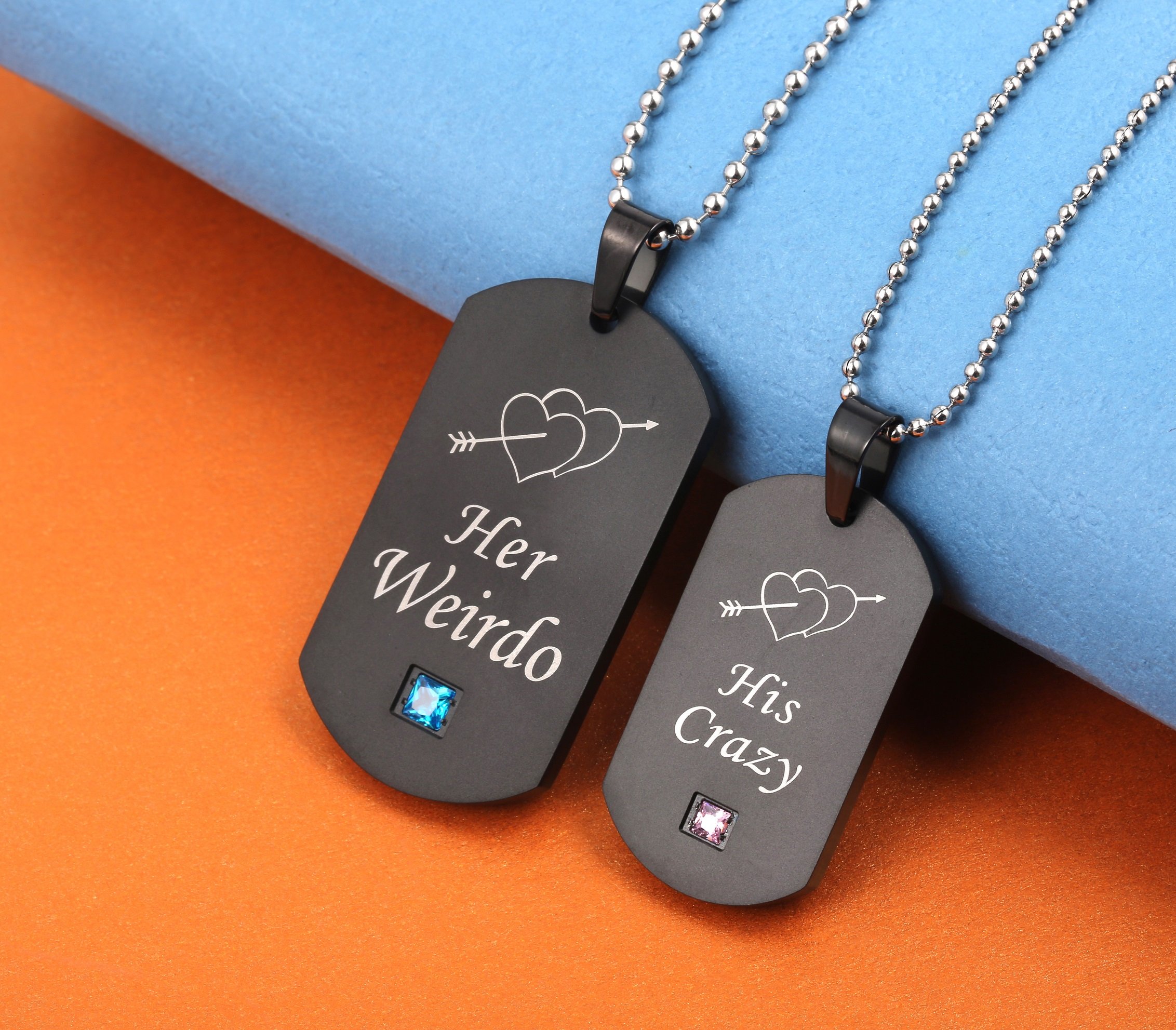 SunnyHouse Jewelry His & Hers Matching Set Titanium Stainless Steel His Crazy Her Weirdo Couple Pendant Necklace in a Gift Box (A PAIR)