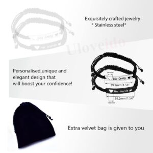 Uloveido Gift for Lover His Crazy Her Weirdo Stainless Steel Couple Bracelets for Women Men Jewelry Matching Set