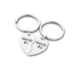 best friend keychain, friendship gift for teen girls bff, weirdo 1 weirdo 2 gift keyring for boyfriend girlfriend husband wife couples,valentine anniversary birthday heart charm pendant for her him