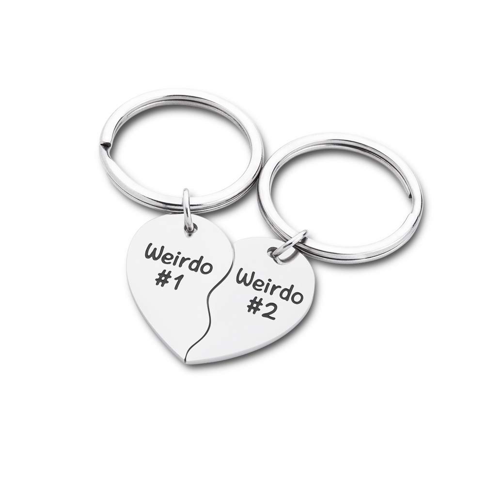 Best Friend Keychain, Friendship Gift for Teen Girls BFF, Weirdo 1 Weirdo 2 Gift Keyring for Boyfriend Girlfriend Husband Wife Couples,Valentine Anniversary Birthday Heart Charm Pendant for Her Him