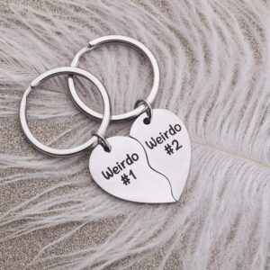 Best Friend Keychain, Friendship Gift for Teen Girls BFF, Weirdo 1 Weirdo 2 Gift Keyring for Boyfriend Girlfriend Husband Wife Couples,Valentine Anniversary Birthday Heart Charm Pendant for Her Him