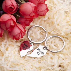 Best Friend Keychain, Friendship Gift for Teen Girls BFF, Weirdo 1 Weirdo 2 Gift Keyring for Boyfriend Girlfriend Husband Wife Couples,Valentine Anniversary Birthday Heart Charm Pendant for Her Him