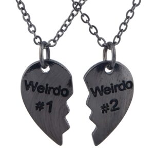 lux accessories black weirdo 1 & 2 bff best friends heart charm necklaces (2pc)