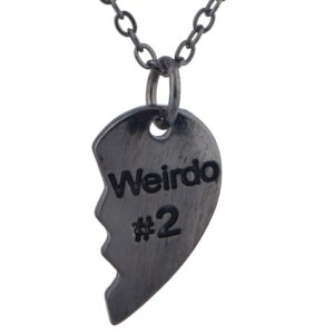 LUX ACCESSORIES Black Weirdo 1 & 2 BFF Best Friends Heart Charm Necklaces (2pc)