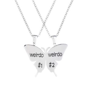 mjartoria best friend necklaces bff necklace for 2 friendship valentines day gifts split butterfly necklace weirdo 1 weirdo 2 best friends forever pendant set(silver)