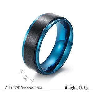 MZZJ Personalized Inside Her Weirdo & His Crazy Couple Ring Set 8MM Brushed Two-tone Black Blue Stainless Steel Step Edges Engagement Ring Wedding Band for Him Her,Anniversary Gift for Husband Wife