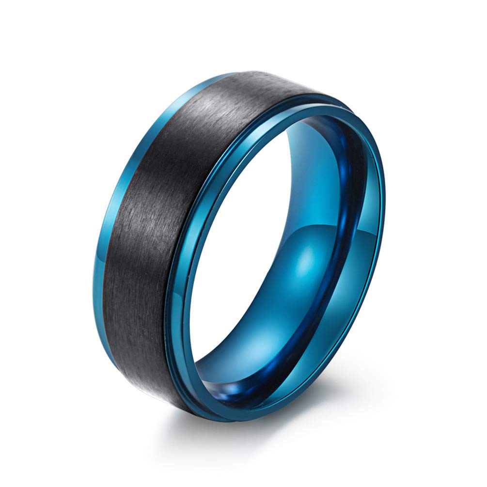 MZZJ Personalized Inside Her Weirdo & His Crazy Couple Ring Set 8MM Brushed Two-tone Black Blue Stainless Steel Step Edges Engagement Ring Wedding Band for Him Her,Anniversary Gift for Husband Wife