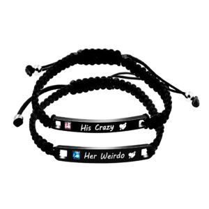 uloveido 2pcs his crazy her weirdo bracelets set for couples handmade braided black string couples bracelets for boyfriend girlfriend men women birthday valentine's day gift y781