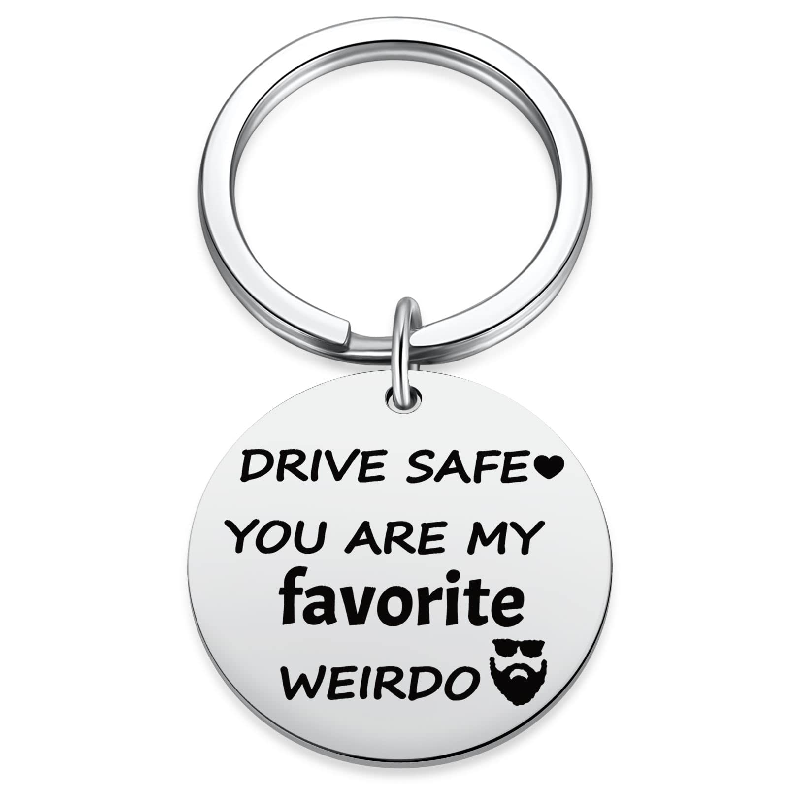 Aesnefe Drive Safe You Are My Favorite Weirdo Keychain, I Love You Gift for Him, Birthday Valentine's Day Chrismas Anniversary Jewelry for Boyfriend Husband, New Driver Gift