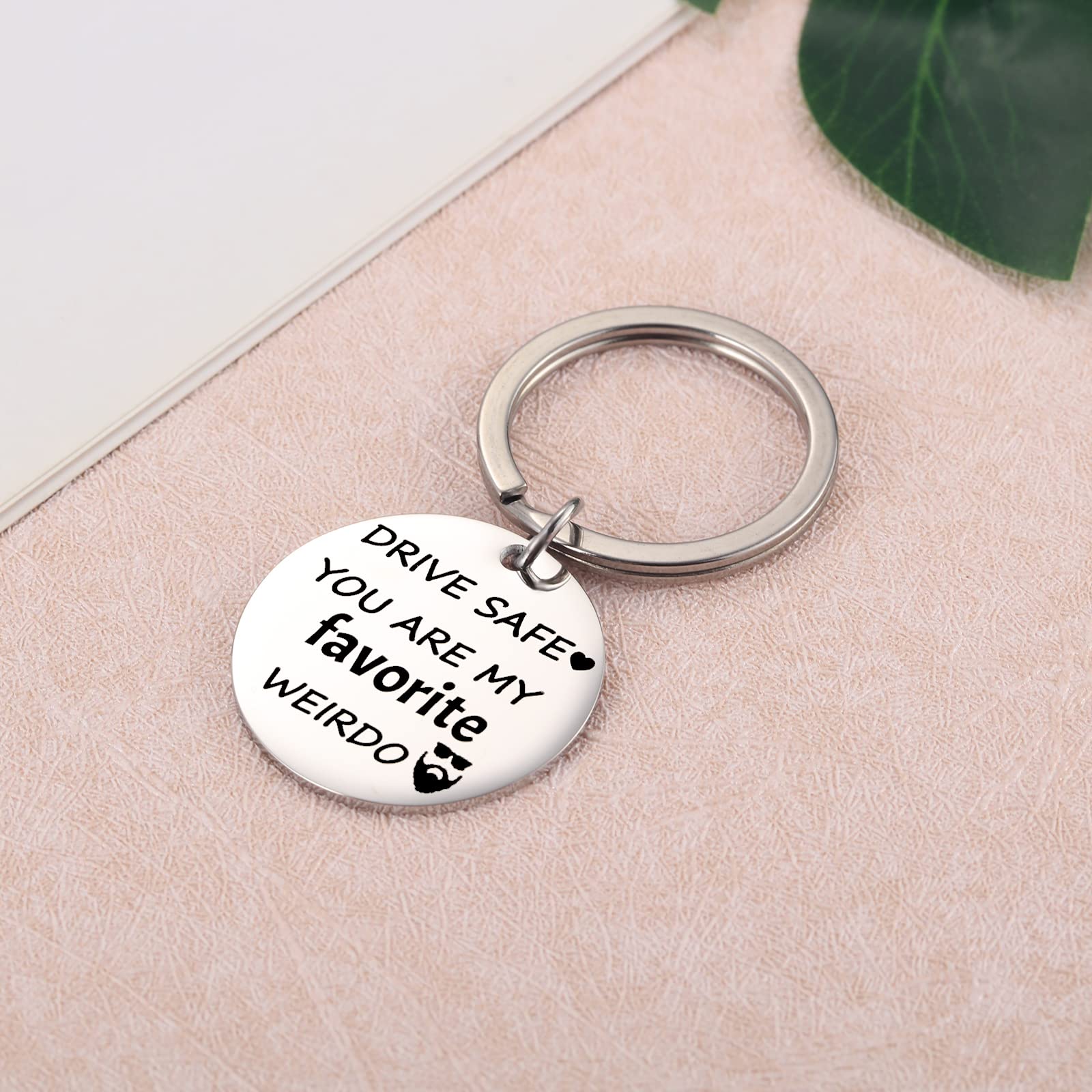 Aesnefe Drive Safe You Are My Favorite Weirdo Keychain, I Love You Gift for Him, Birthday Valentine's Day Chrismas Anniversary Jewelry for Boyfriend Husband, New Driver Gift